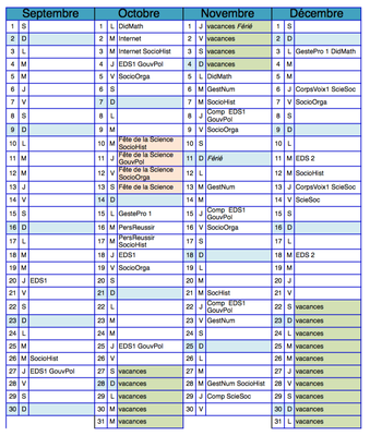 calendrier 1 — Département Éducation et humanités numériques
